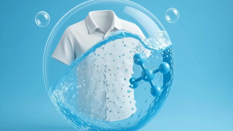 White Shirt Rotating Inside Soap Bubble with Water and Molecule ...