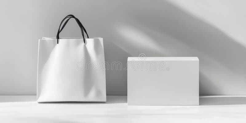 White Shopping Bag Next To Box Stock Illustration - Illustration of ...