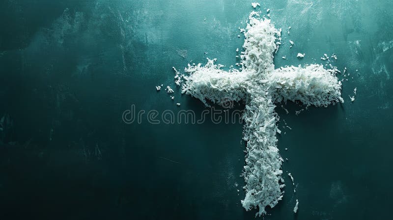 White Shredded Paper Cross on Teal Background, Easter Stock Image ...