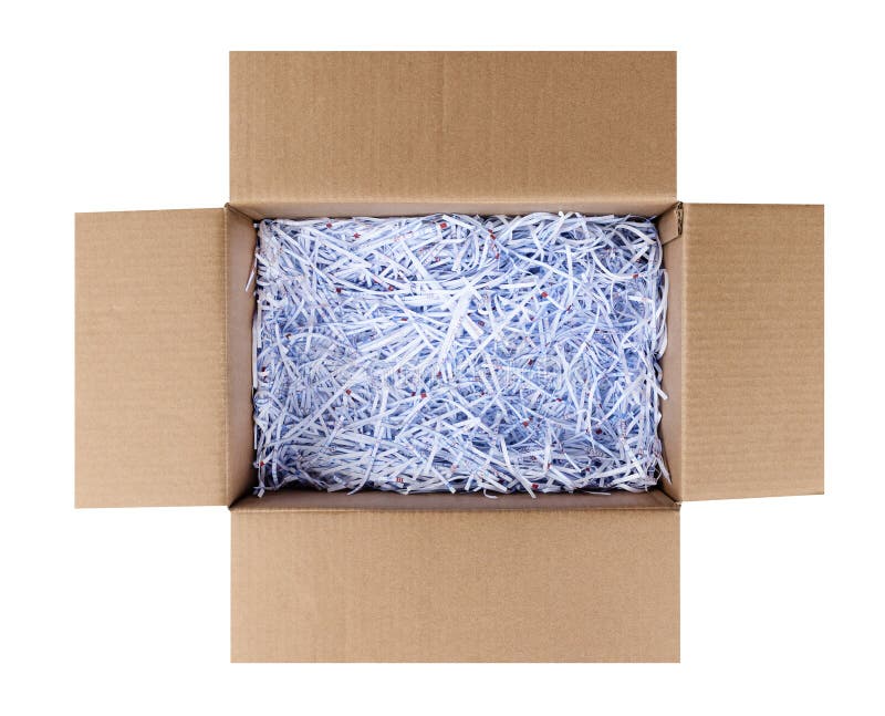 White Shredding Paper in Cardboard Crate Isolated on White Background ...