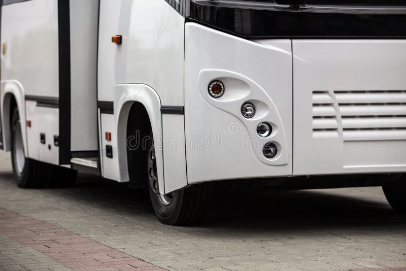 White Shuttle Bus with an Open Door Stock Image - Image of auto, stop ...