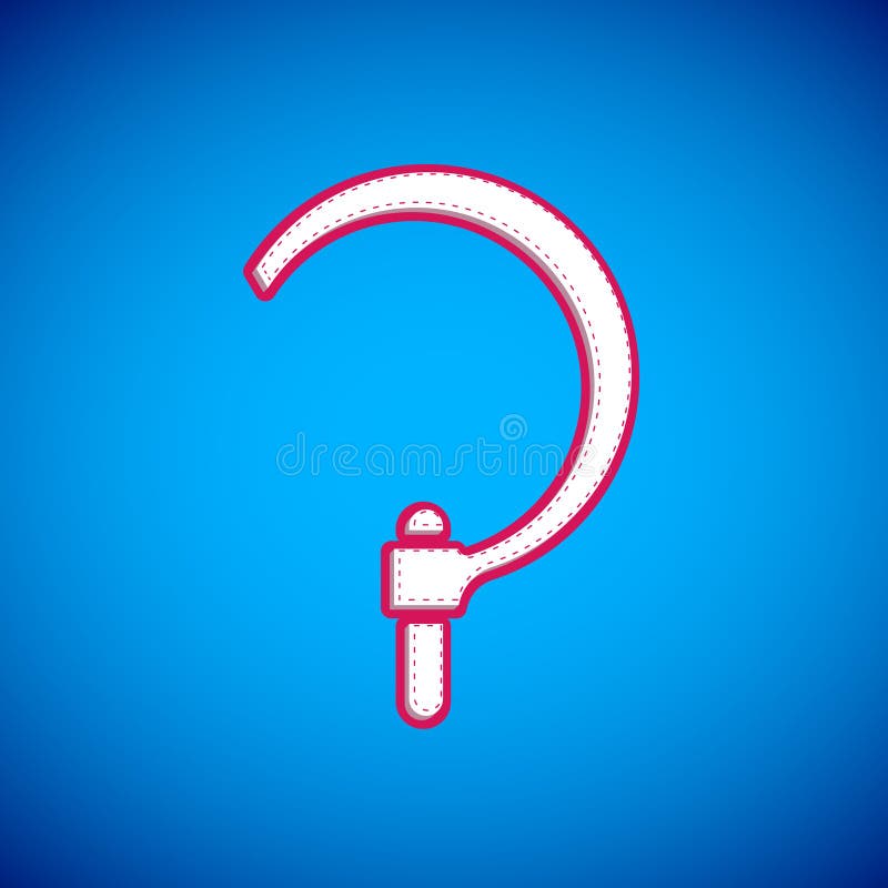 White Sickle Icon Isolated on Blue Background. Reaping Hook Sign ...