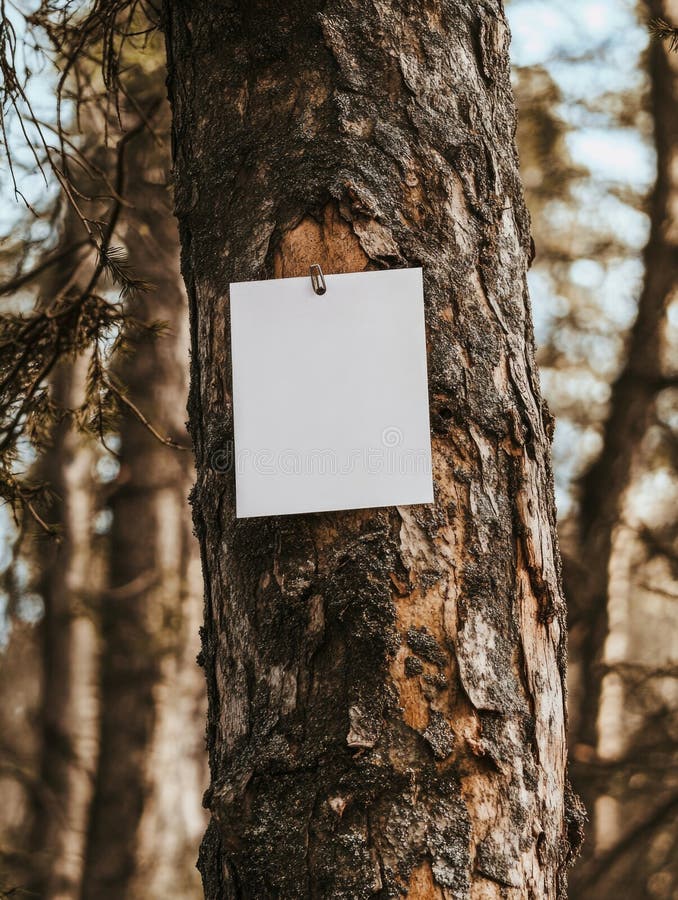 White Sign is Hanging from a Tree Stock Image - Image of spring, wood ...