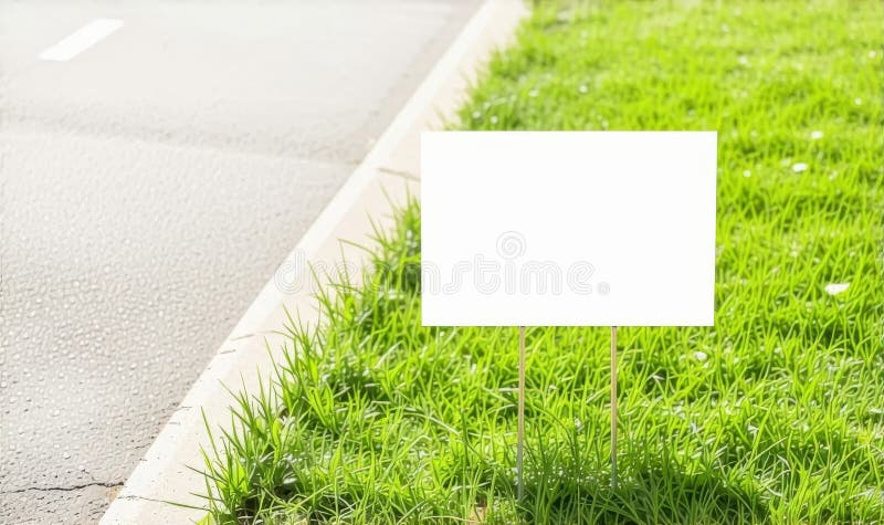 White Sign is on a Post in a Grassy Area Stock Photo - Image of ...
