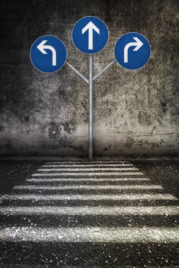 White Sign Way Different Directions at Grunge Wall Stock Photo - Image ...