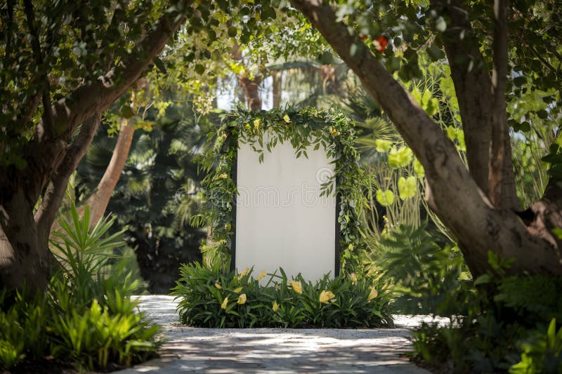 White Signboard Amidst Greenery, Serene Nature Setting Under Dappled ...