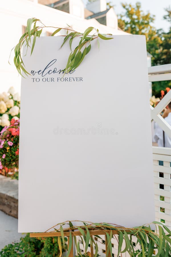 White Signboard Inviting Guests To a Wedding Stock Photo - Image of ...