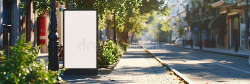 White Signboard with a Minimalist Frame on a Sidewalk, Suitable for ...