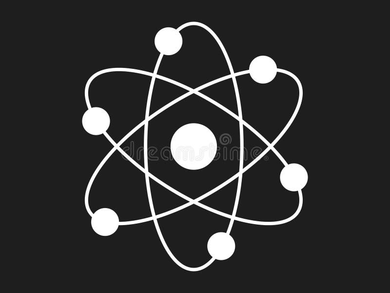 White Silhouette of an Atom with Orbiting Electrons Isolated on a Black ...