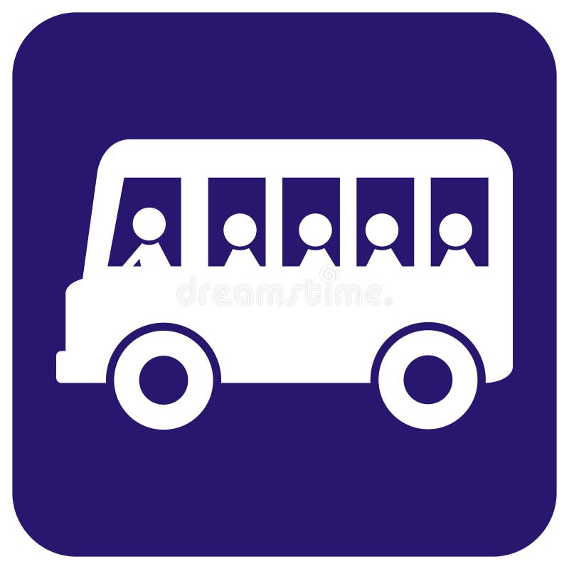 White Silhouette of Bus at Blue Frame, Vector Icon Stock Vector ...