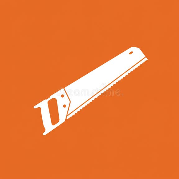 White Silhouette of a Hand Saw on a Solid Orange Background. the Hand ...