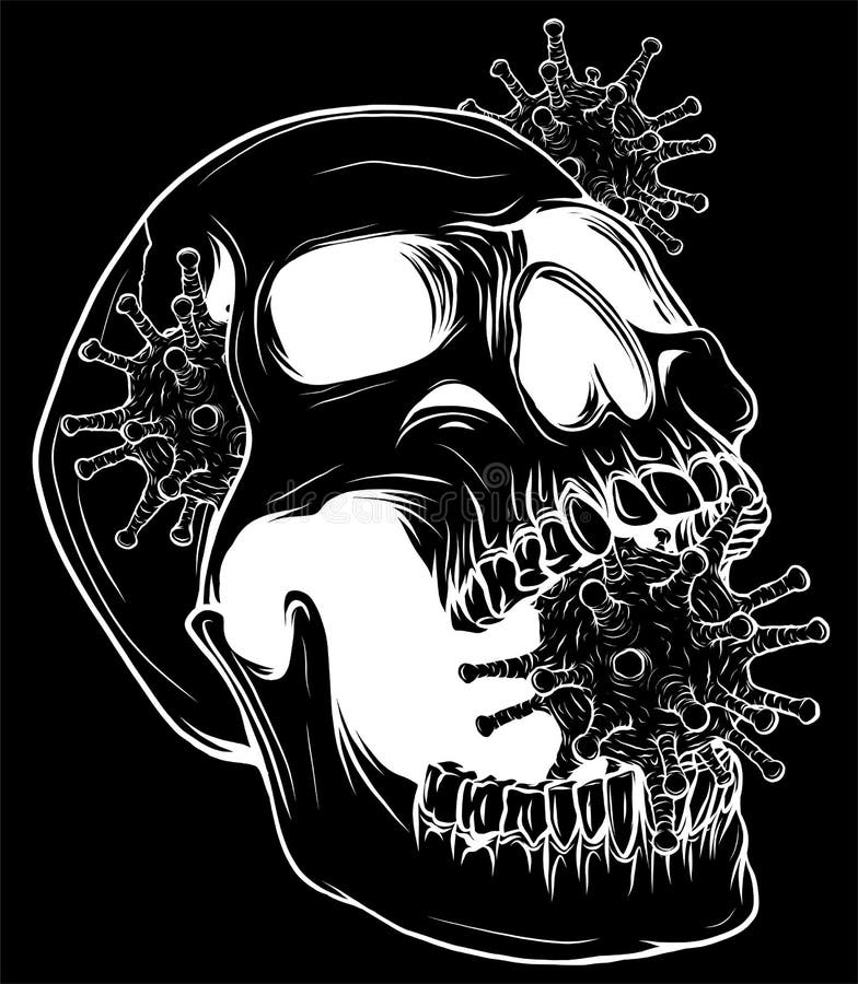 White Silhouette of Human Skull with Virus Vector Illustration Stock ...
