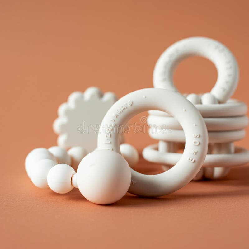 White Silicone Teething Rings Arranged on a Warm Brown Background. the ...