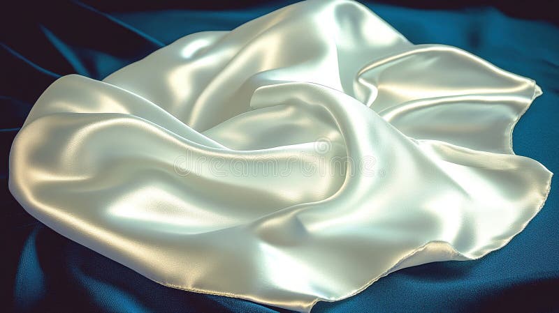 White Silk Fabric Draped on Blue, Elegant Textile Texture Stock Photo ...