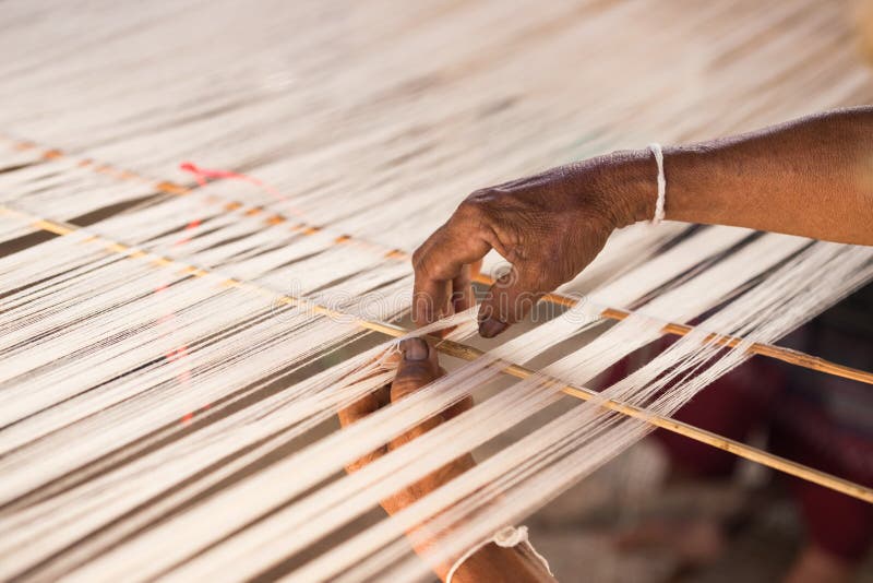 White Silk Thread in Sewing or Weaving Machine Stock Photo - Image of ...