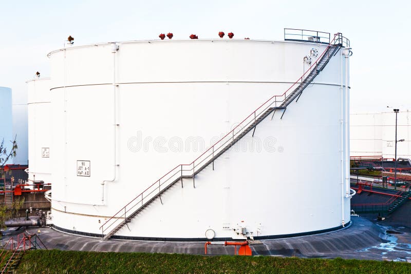 White Silo Tank in a Tank Farm Stock Image - Image of refinery ...