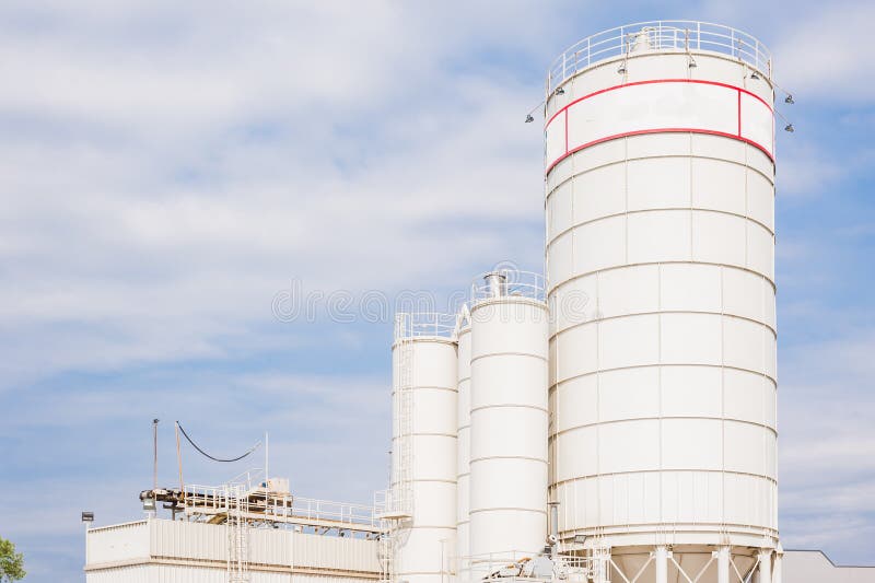 White silos for lime stock photo. Image of construction - 58105480