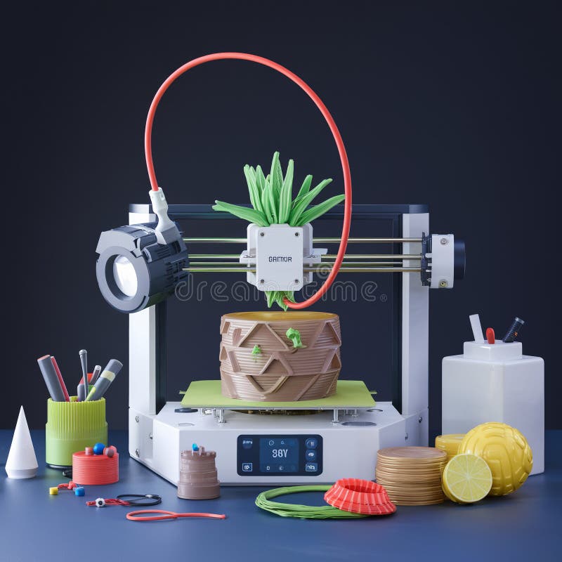 3D Printer with Colorful Creations & Symbols of Growth and Success ...