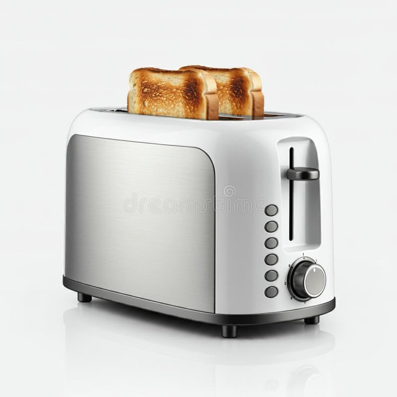 White and Silver Toaster with Two Slices of Toasted Bread. the Toaster ...