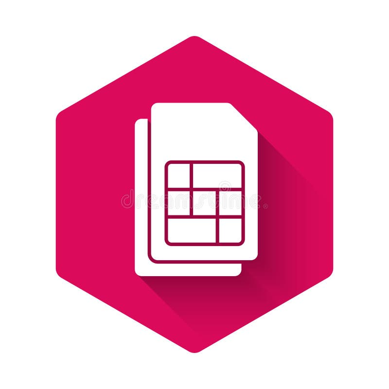 White Sim Card Icon Isolated with Long Shadow. Mobile Cellular Phone ...