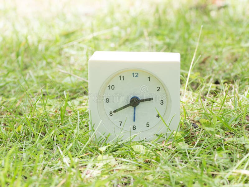 White Simple Clock on Lawn Yard, 2:40 Two Forty Stock Photo - Image of ...
