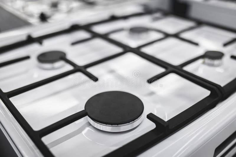 White Simple New Gas Stove with 4 Burners Stock Photo - Image of circle ...