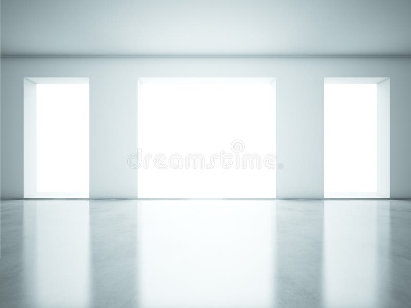 White Simple Room with Big Windows Stock Photo - Image of indoor, clear ...