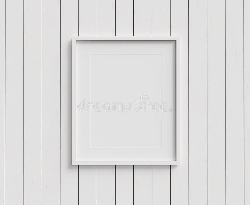White Single Frame on Planked Wall. Picture Mock Up. 3D Render Stock ...