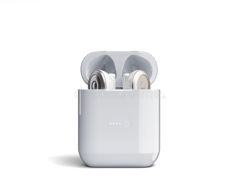 White Single Wireless Headphones in Charge Box 3d Render on White Stock ...