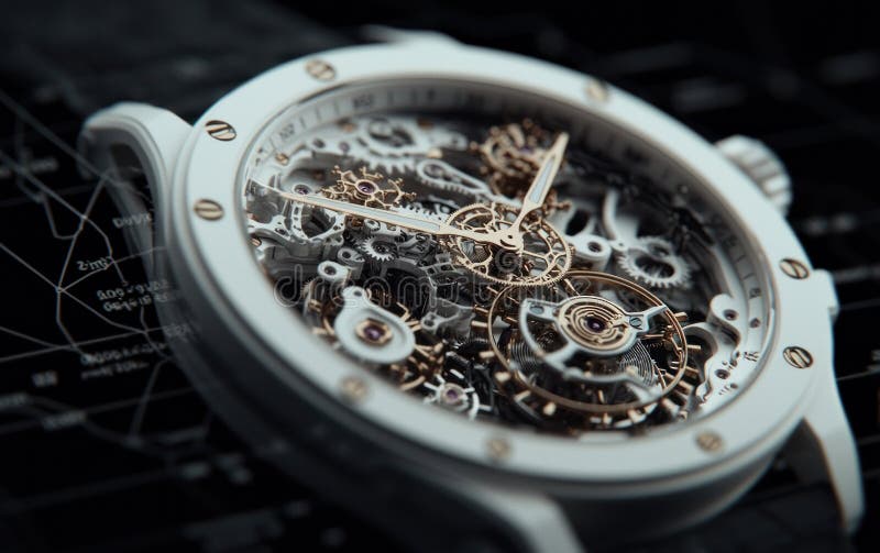 White Skeleton Watch on Dark Map Background Stock Illustration ...