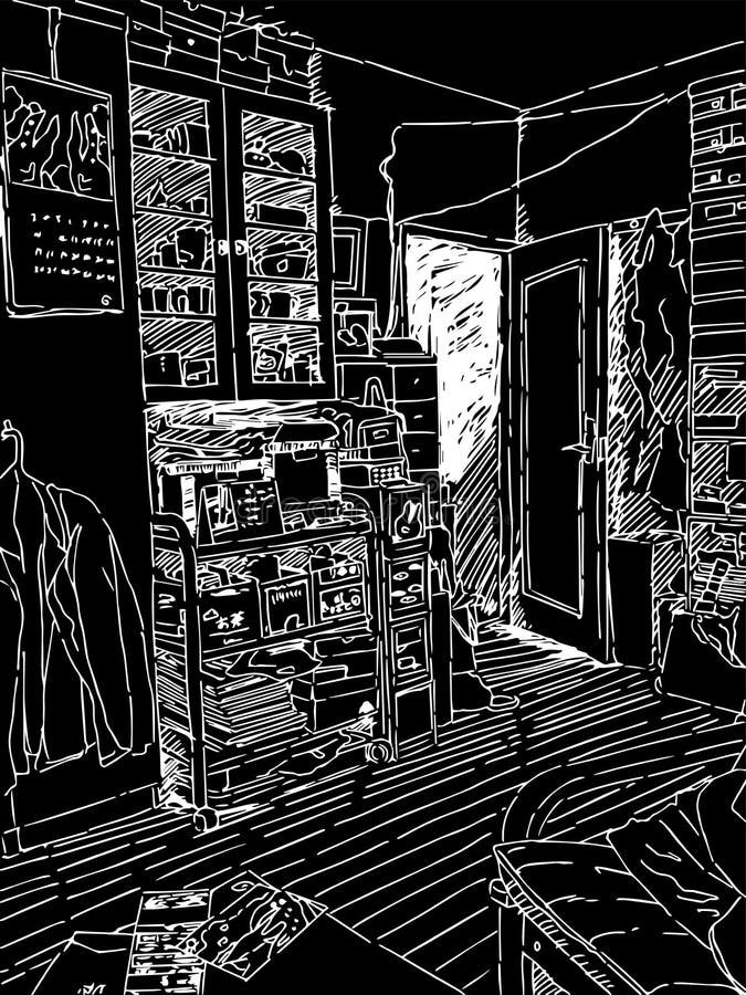 White Sketch of the Messy Room Stock Vector - Illustration of sketch ...