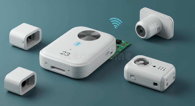 White, Sleek Modular Gadgets are Displayed on a Blue Surface. the ...