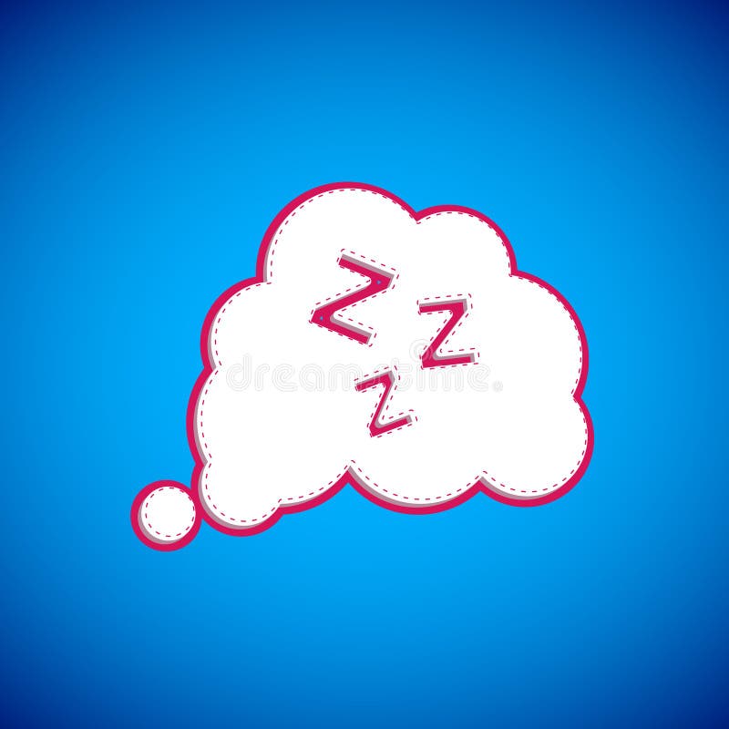White Sleepy Icon Isolated on Blue Background. Sleepy Zzz Talk Bubble ...