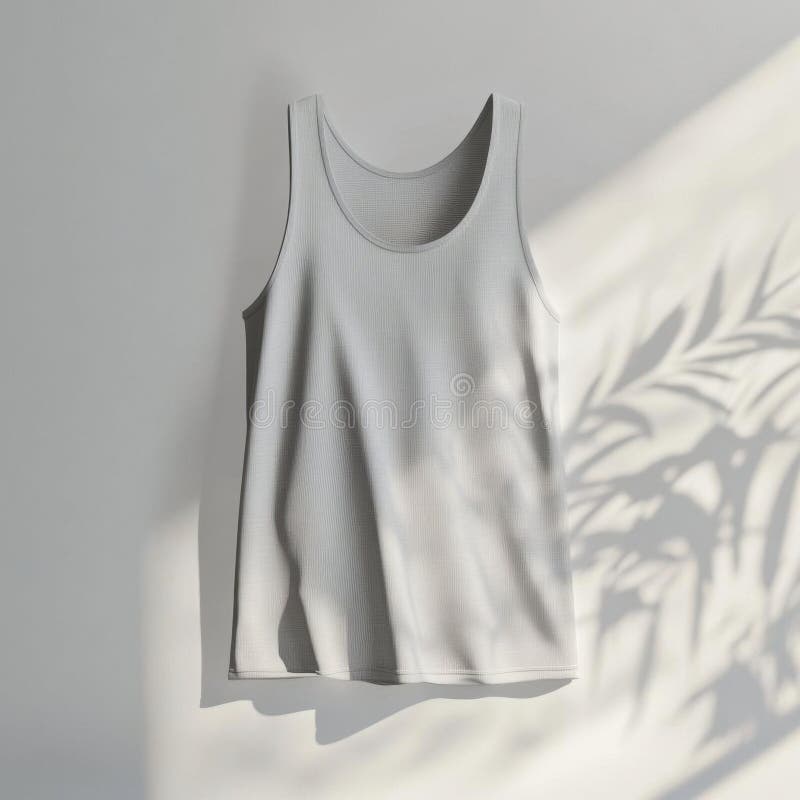 White Sleeveless Shirt Mockup with Leaf Shadow Stock Illustration ...