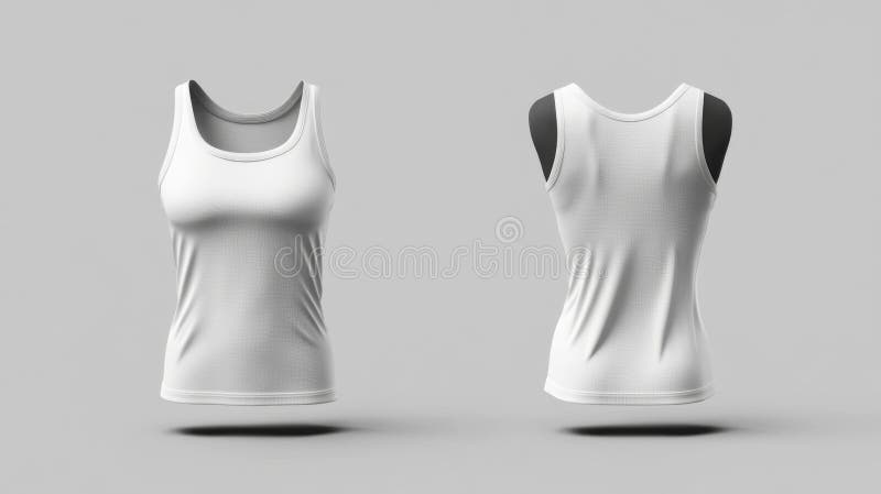White Sleeveless Tank Top Front and Back Views on Neutral Background ...