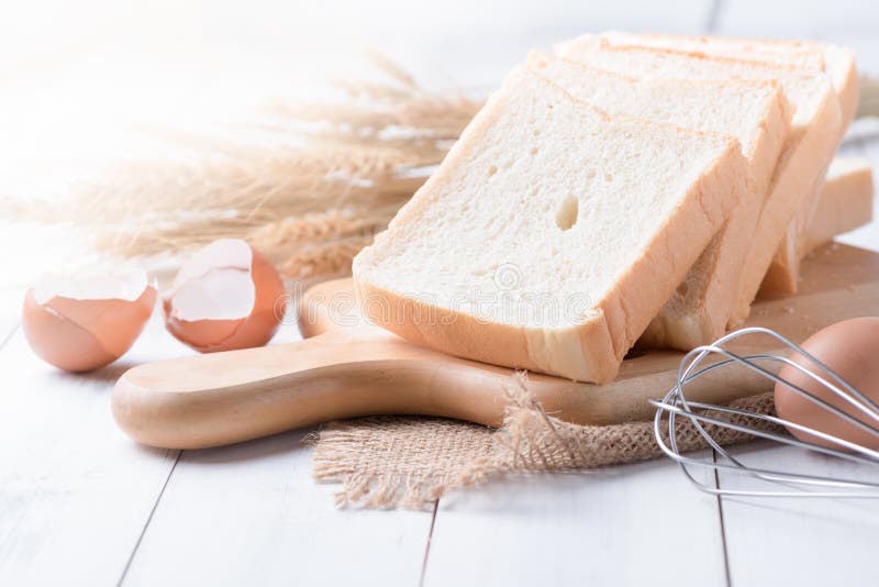 White Sliced Bread on Wood Block Stock Image - Image of health, grain ...