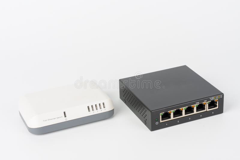 White Slower 5-port 10 or 100 Mbps Fast Ethernet Switch and Black 5 ...