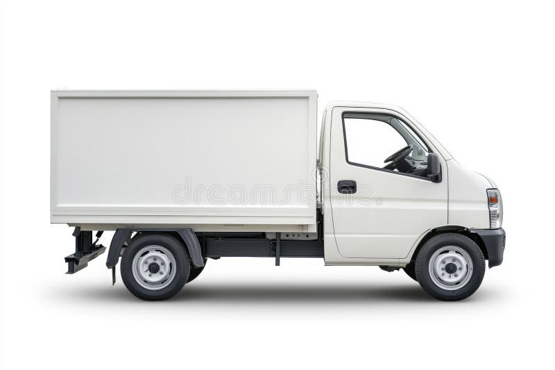 A Side View of a White Small Delivery Truck, Isolated on a White ...
