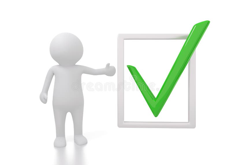 3D Small Person with Green Check Mark. 3d Illustration Stock ...