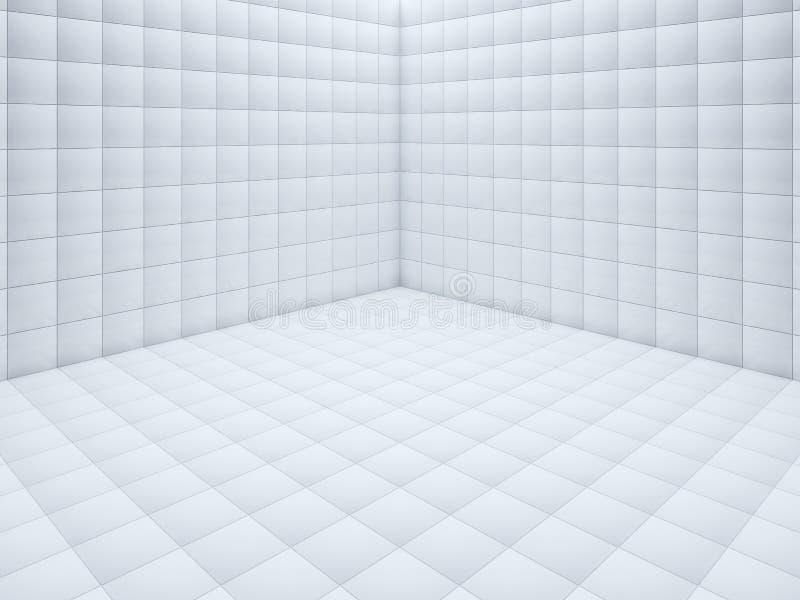 White Small Tile Floor Corner 3D Rendering Stock Illustration ...