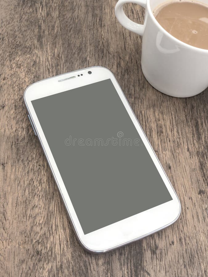 White Smart Phone and Cup of Coffee Stock Image - Image of number ...
