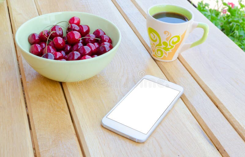 White Smart Phone with White Blank Display on Table. Stock Image ...