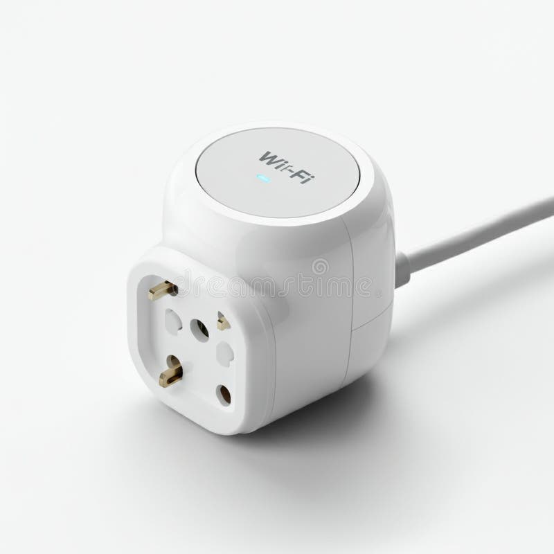 White Smart Plug with Wi-Fi Capability, Featuring Multiple Socket Types ...