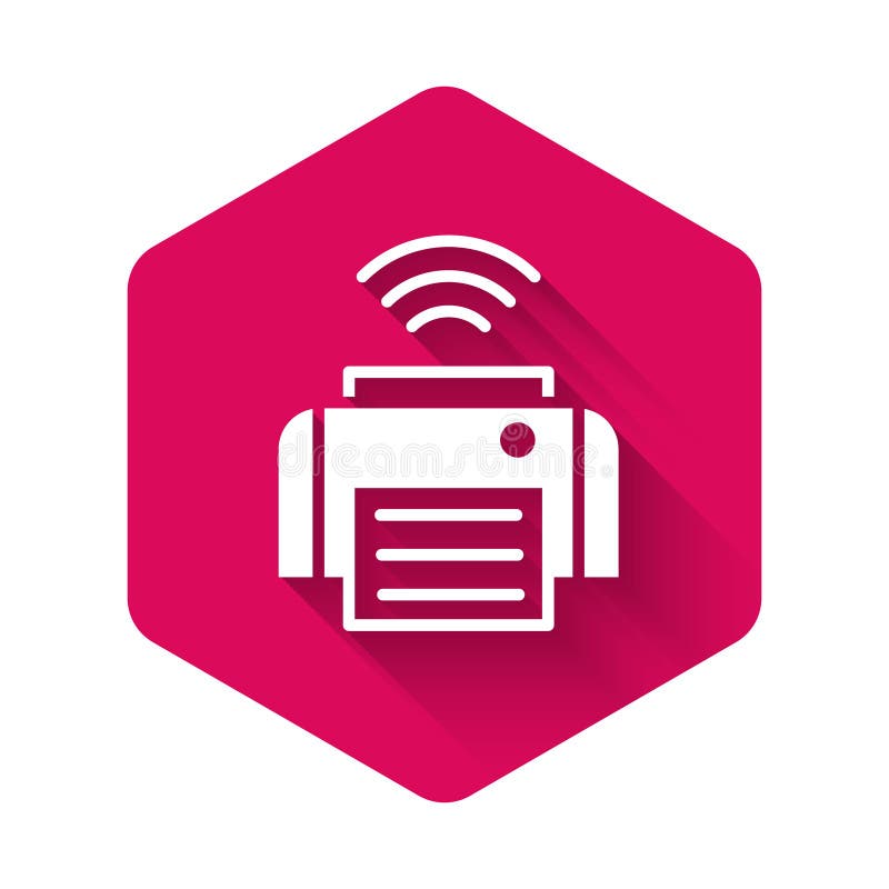 White Smart Printer System Icon Isolated with Long Shadow. Internet of ...