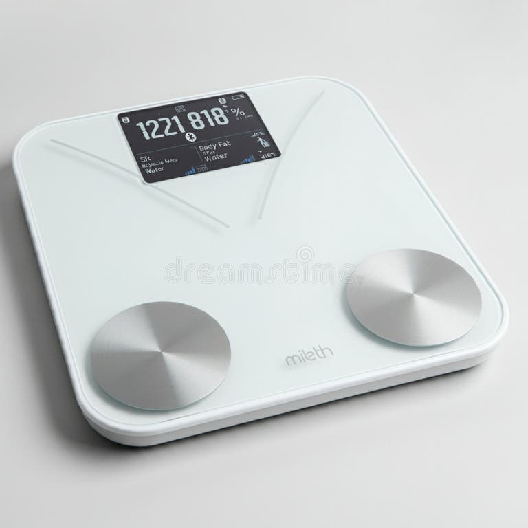 White Smart Scale with a Digital Display Near the Top, Showing Numeric ...