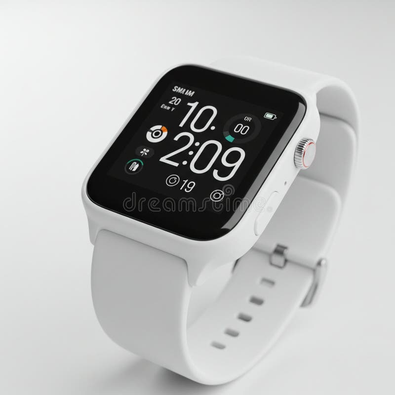 A White Smart Watch with a Rectangular Screen and Rounded Edges ...
