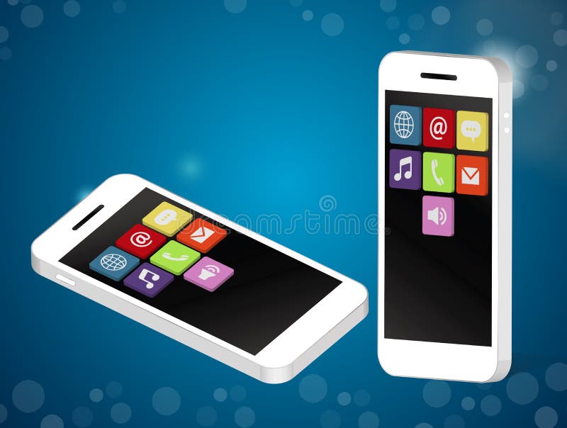 White Smartphone with Application Icons Stock Illustration ...