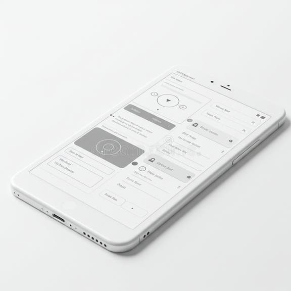 White Smartphone Displaying a Grayscale User Interface with Various App ...
