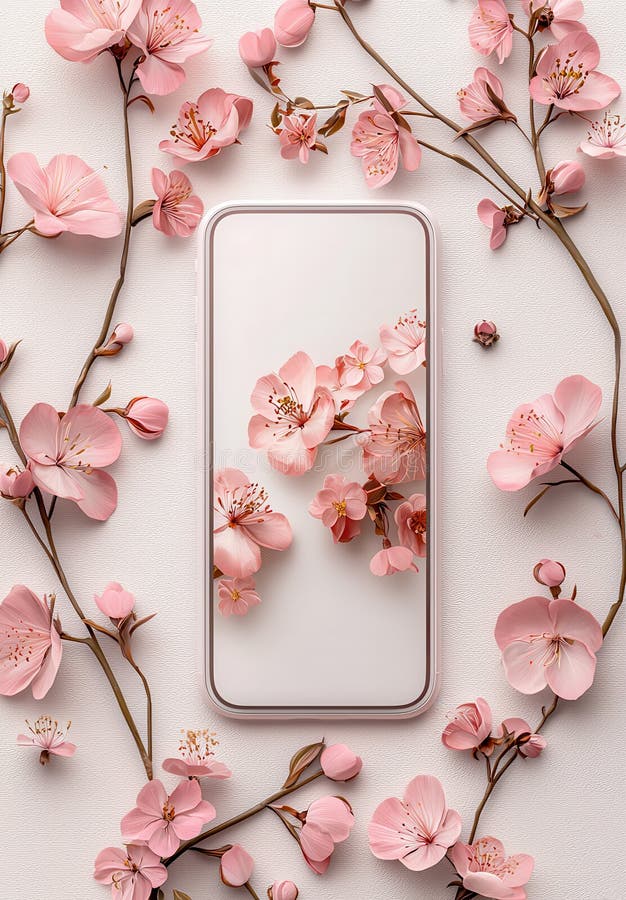 White Smartphone with Elegant Floral Elements on a Textured White ...