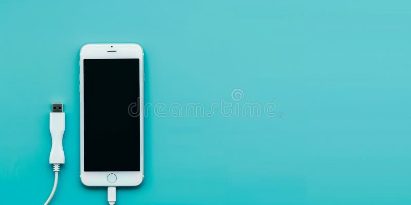 White Smartphone and an End of a Charging Cable Isolated Stock ...